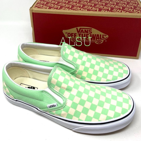 Vans | Shoes | Vans Classic Slip On Checkerboard Green Mens | Poshmark